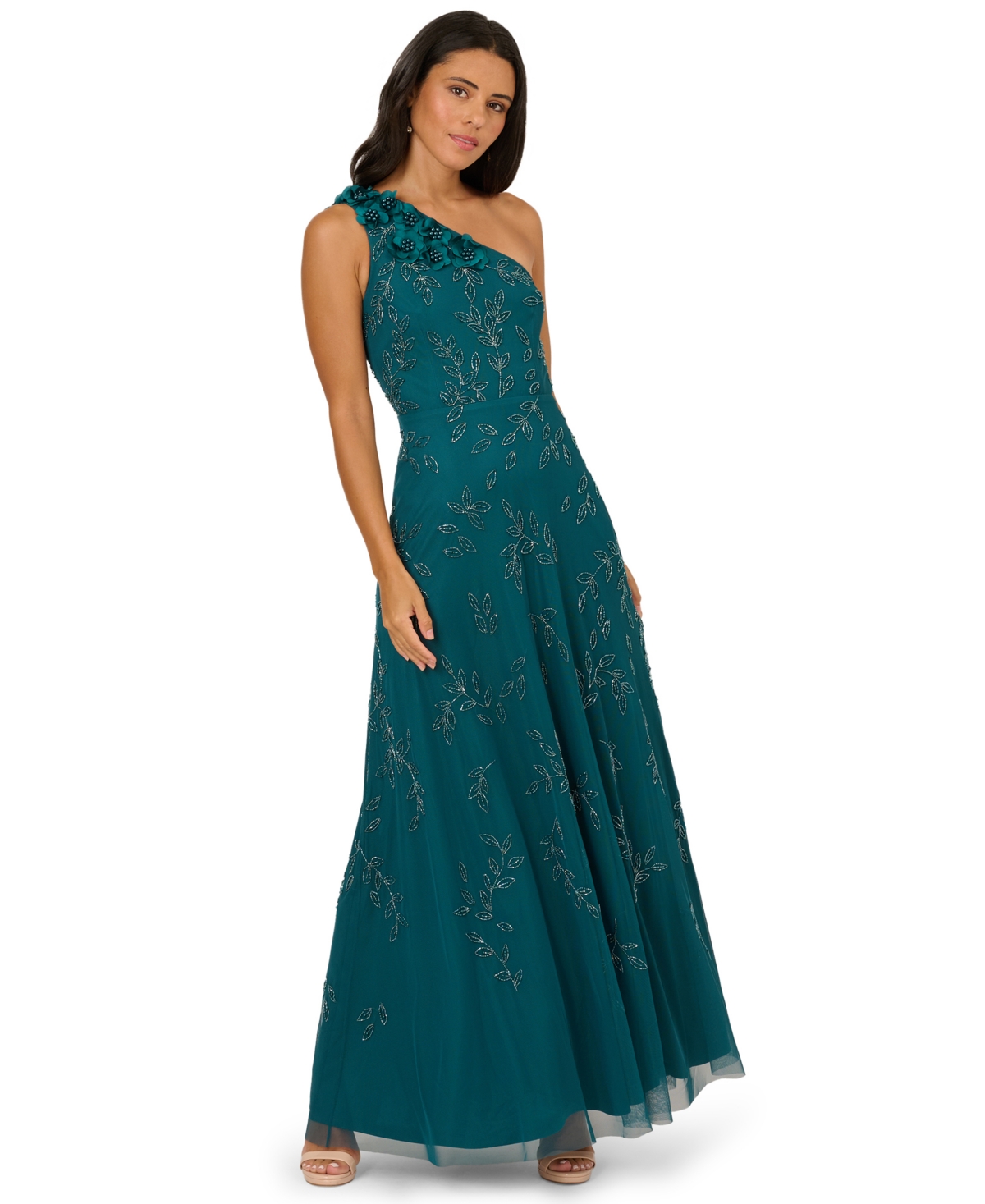 Click here for Adrianna Papell Womens One-Shoulder Beaded Dress -... prices