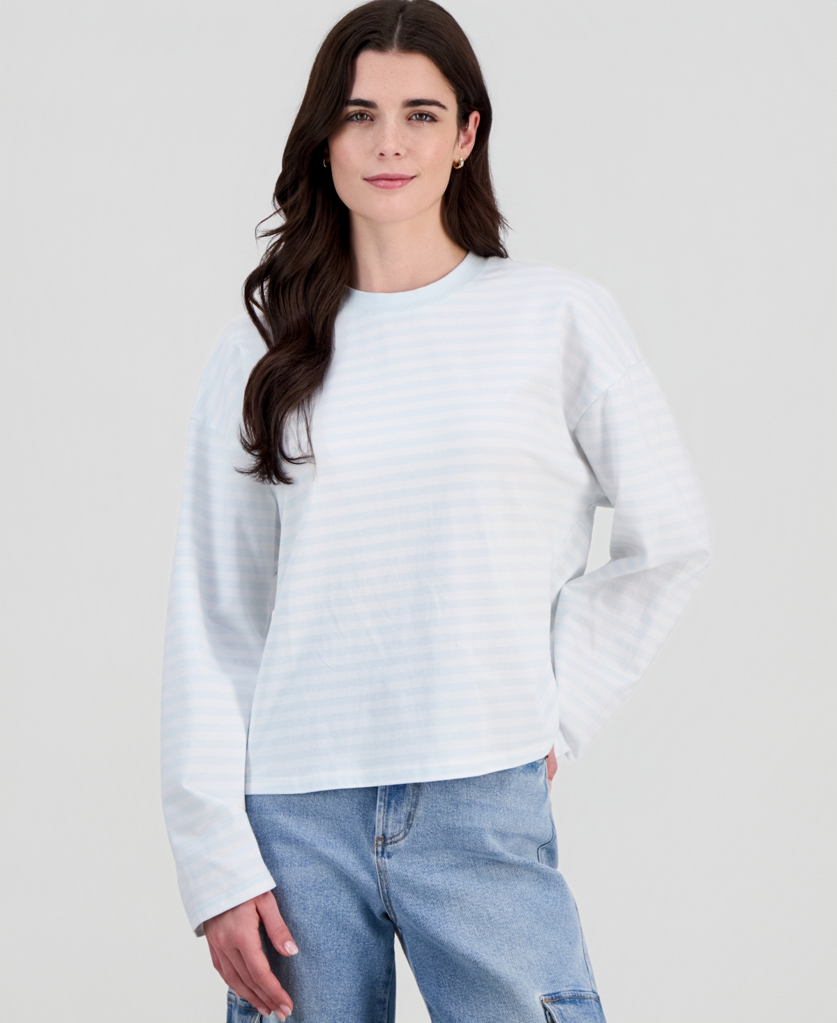 Click here for Hippie Rose Juniors Oversized Striped Long-Sleeve... prices