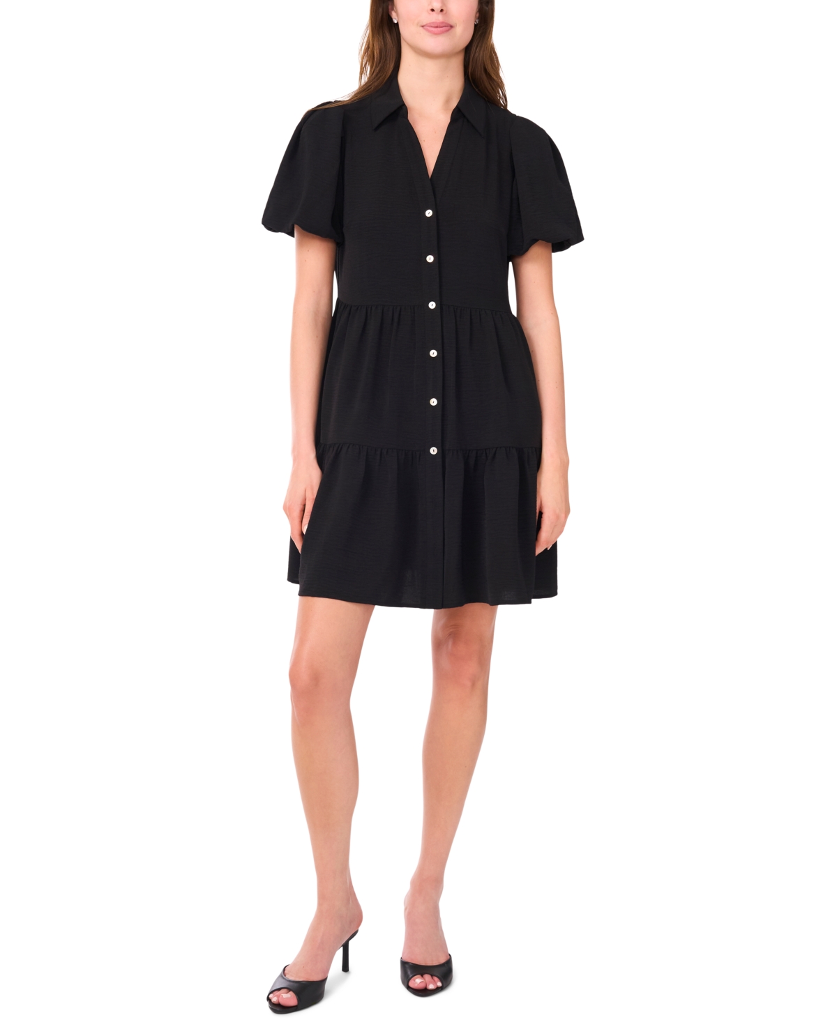 Click here for Msk Womens Puff-Sleeve Fit & Flare Shirtdress - Bl... prices