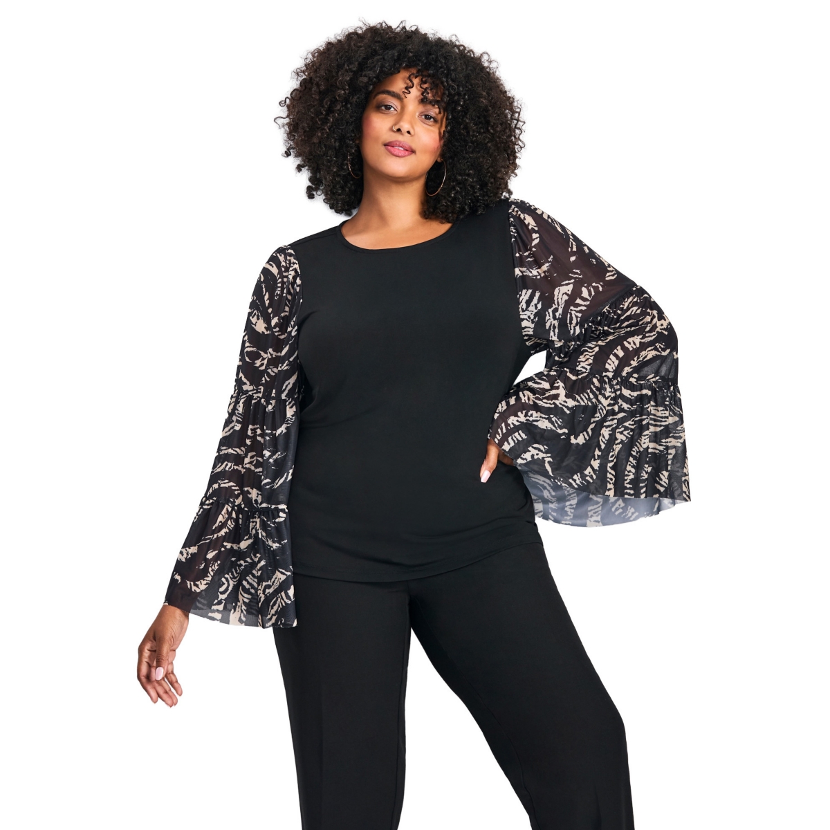 Click here for Avenue Womens Mylo Mesh Bell Sleeve Top - Animal i... prices