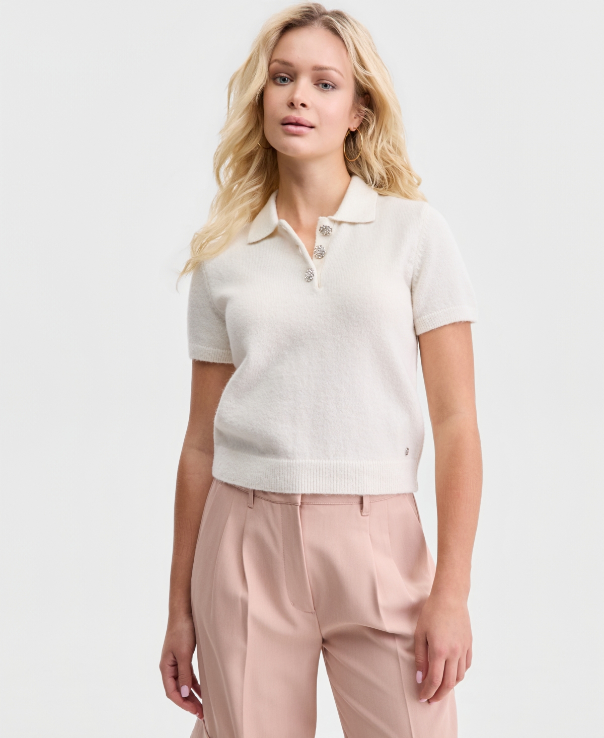 Click here for Guess Womens Polo Collar Sweater - Cream White prices