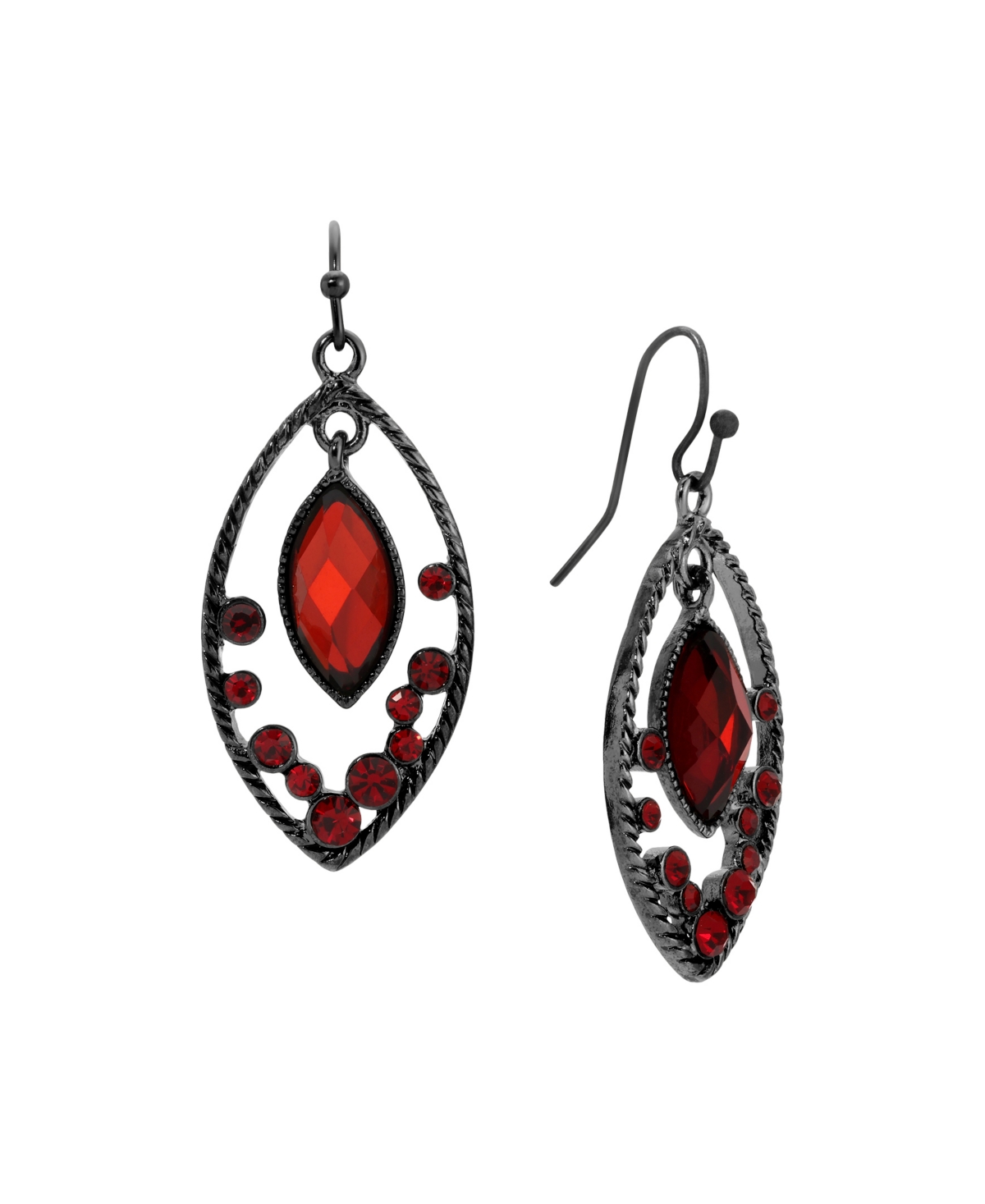 Click here for 2028 Black Tone Red Faceted Oval Drop Earring - Re... prices