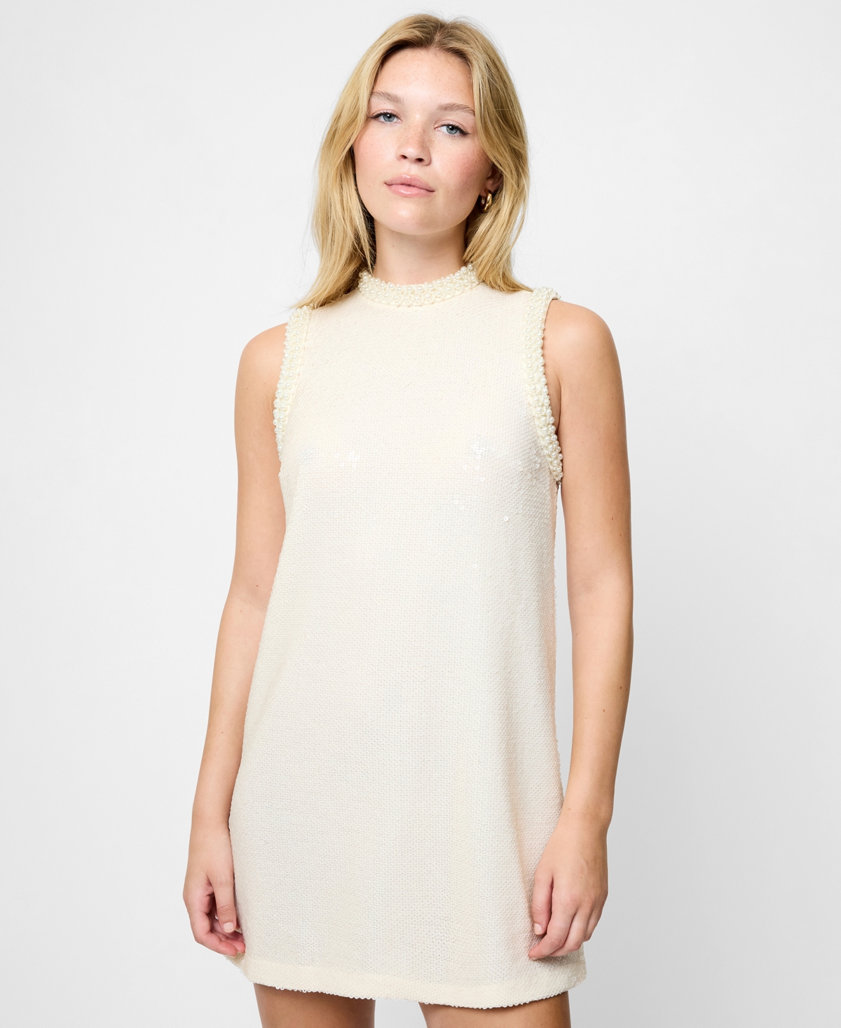 French Connection Womens Sadie Stretch Sequined Mini Dress - Porcelain Cream