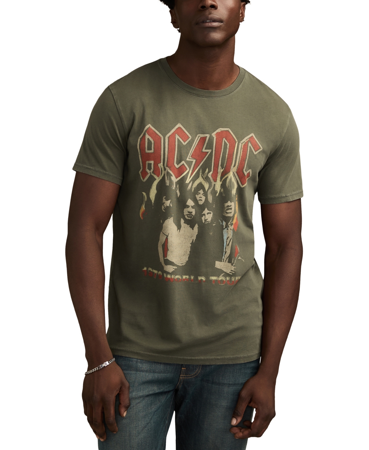 Click here for Lucky Brand Mens Acdc Tour Crewneck T-Shirt - Oliv... prices