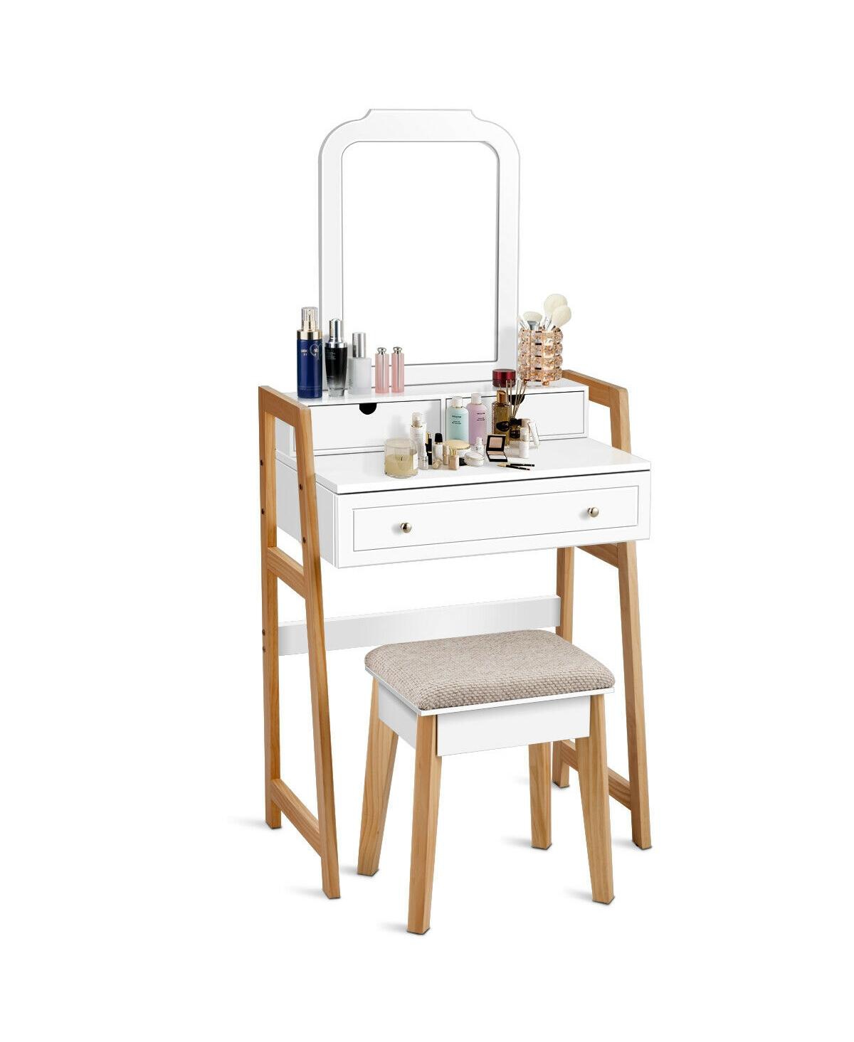 Click here for Vanity Table Set with Cushioned Stool and Large Mi... prices