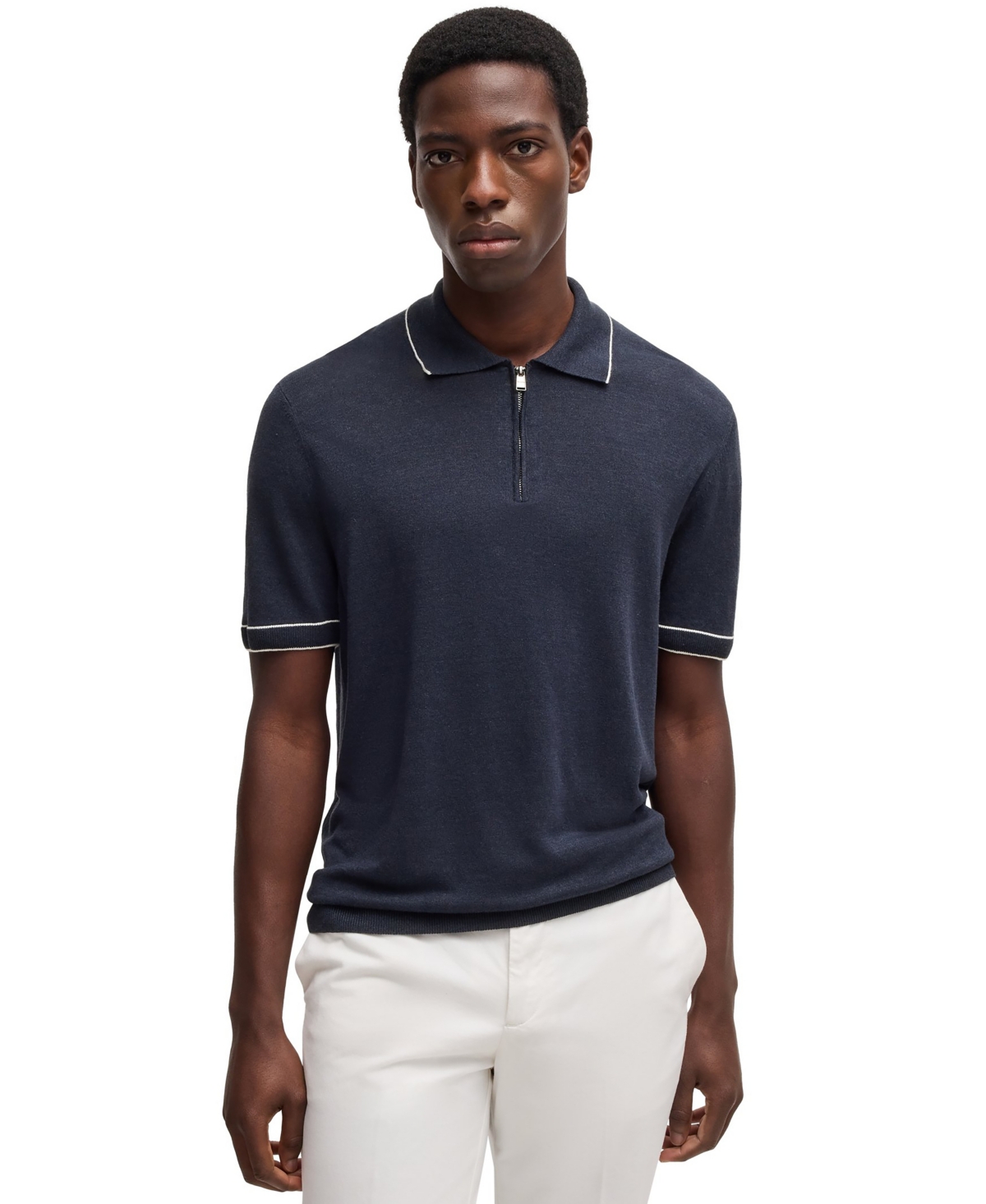 Click here for Boss by Hugo Boss Mens Zip Placket Linen-Blend Kni... prices