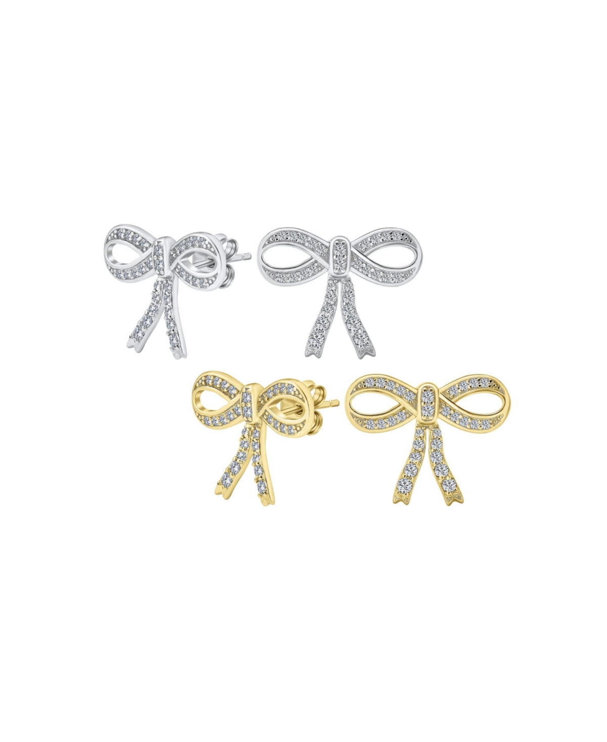 Click here for Bling Jewelry Set of 2 Ribbon Pave Cz Bow Stud Ear... prices