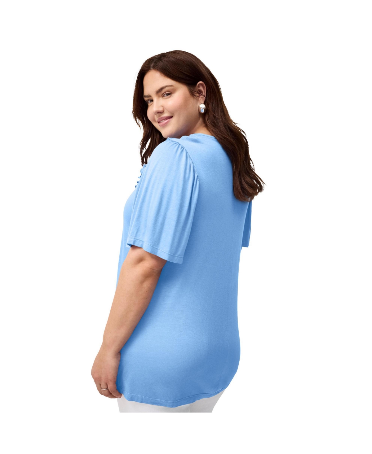 Click here for ellos Womens Ruffle Neckline Flutter Sleeve Tunic... prices