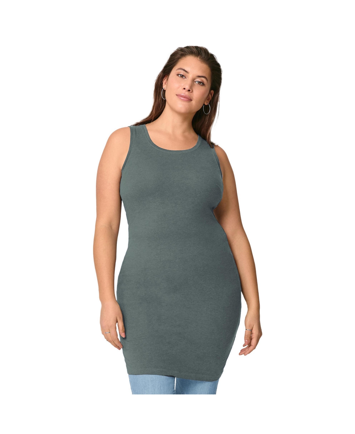 Click here for ellos Plus Size Long Sleeveless Tank - Dusty pine prices