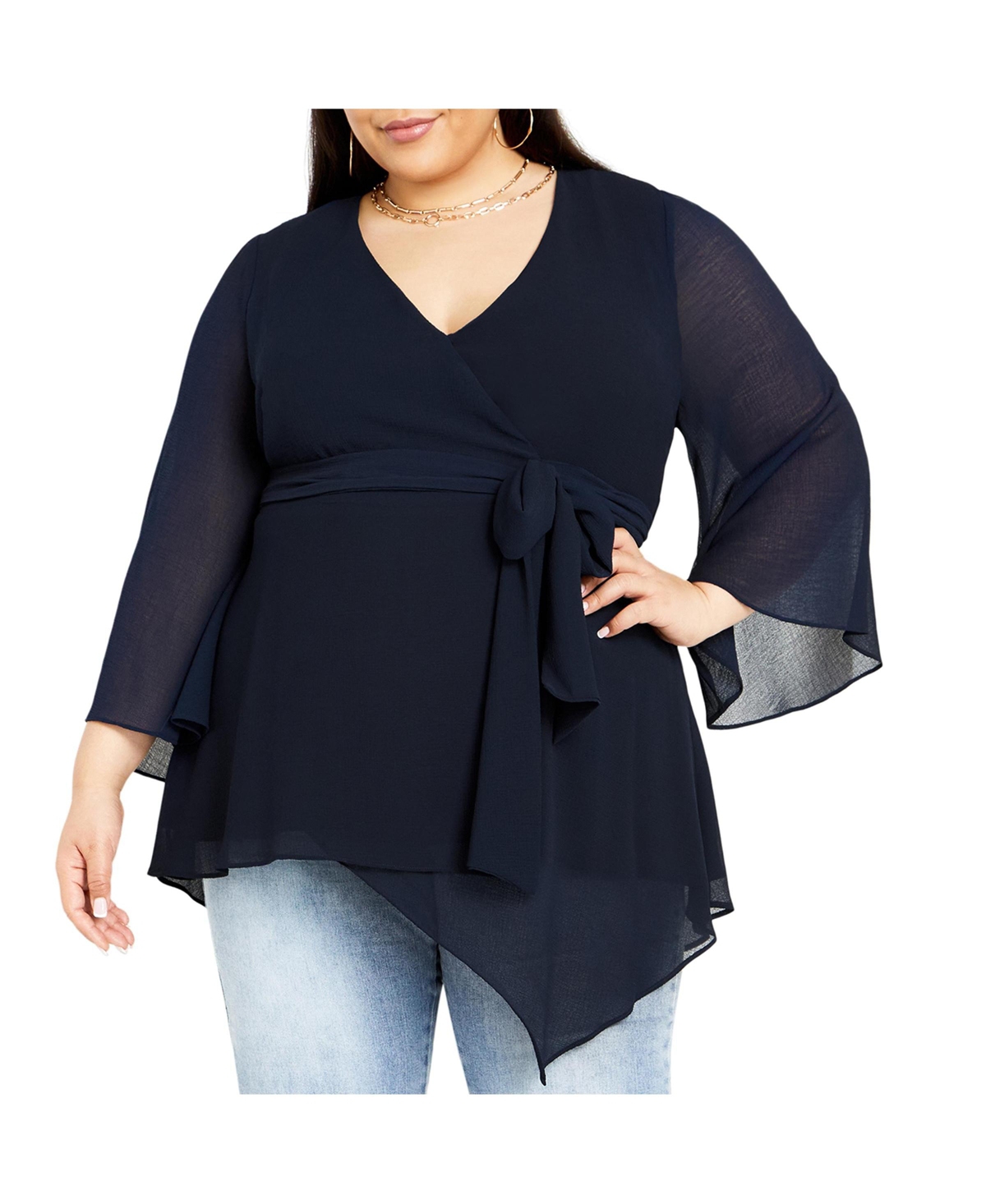 Click here for City Chic Womens Arya Wrap Tie Waist Top - Navy prices