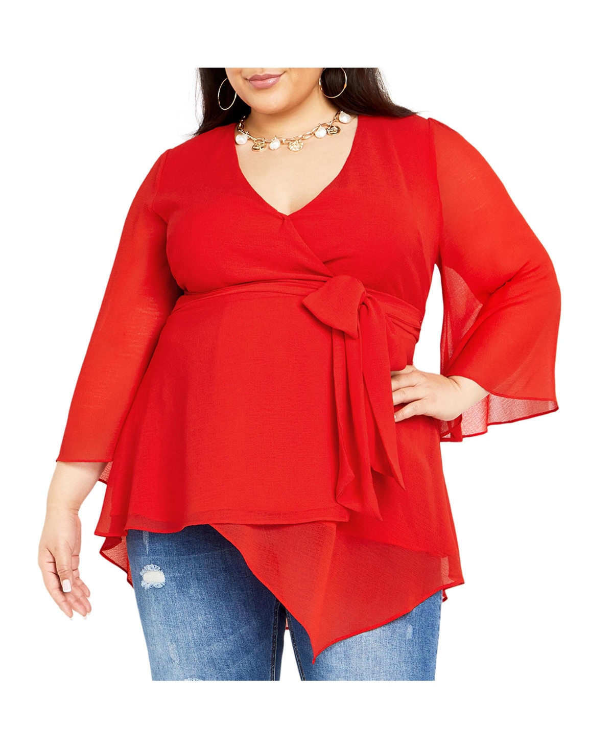 Click here for City Chic Womens Arya Wrap Tie Waist Top - Tigerli... prices