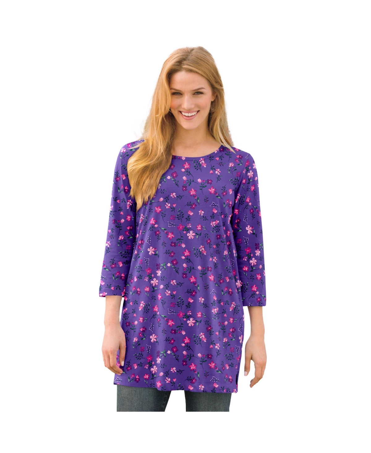 Click here for Woman Within Plus Size Perfect Printed Three-Quart... prices