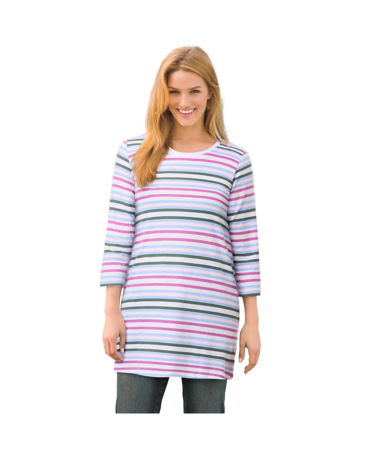 Click here for Woman Within Plus Size Perfect Printed Three-Quart... prices