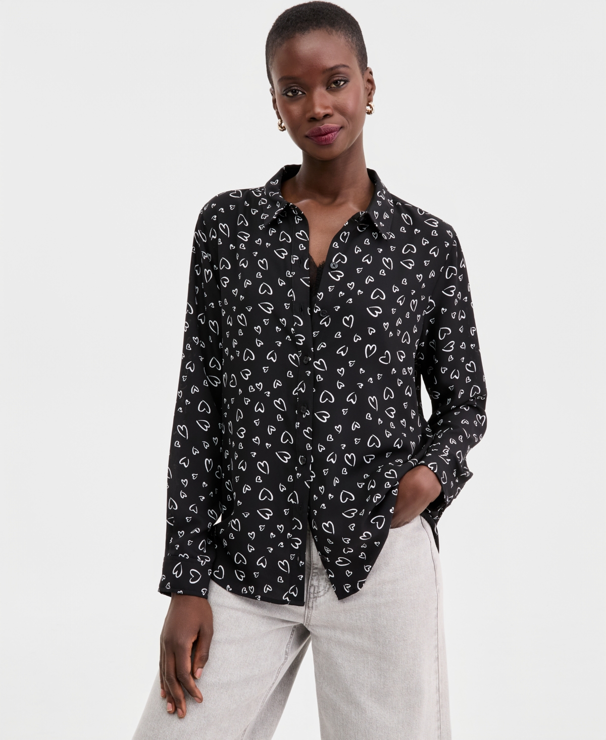 Click here for On 34th Womens Woven Open-Heart Button-Down Shirt... prices