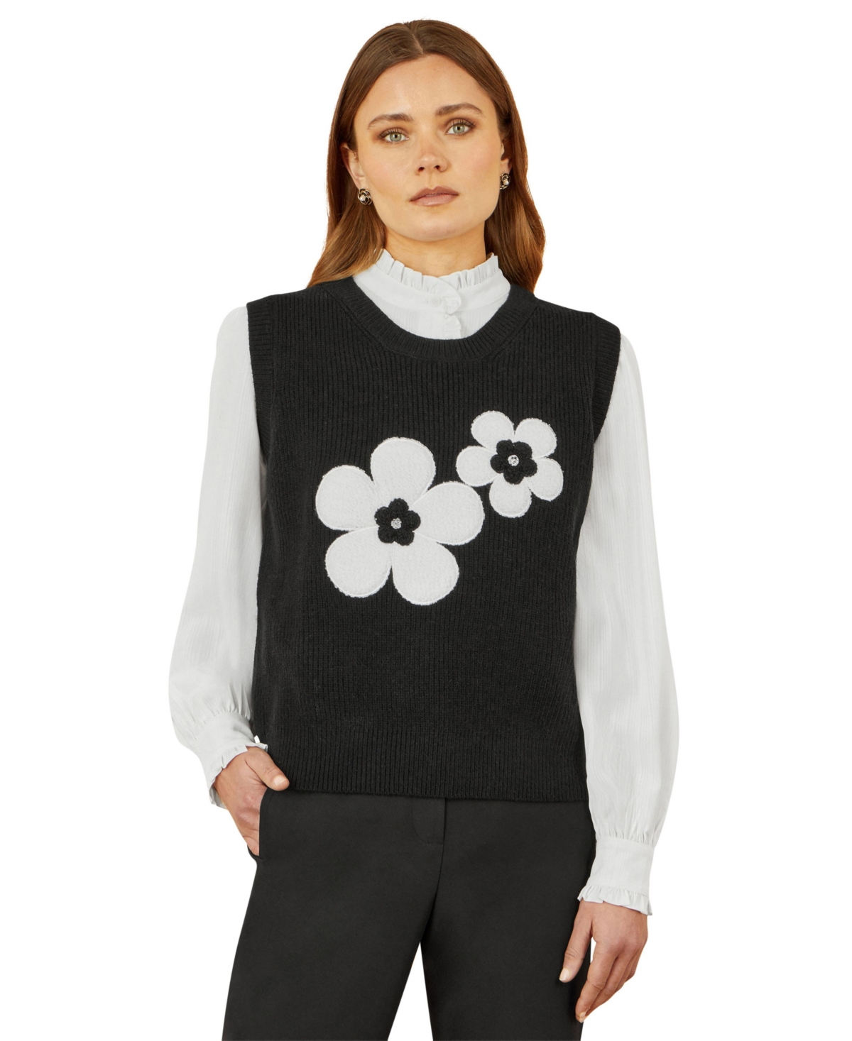 Click here for Yumi Womens Knitted Floral Sleeveless Sweater Vest... prices