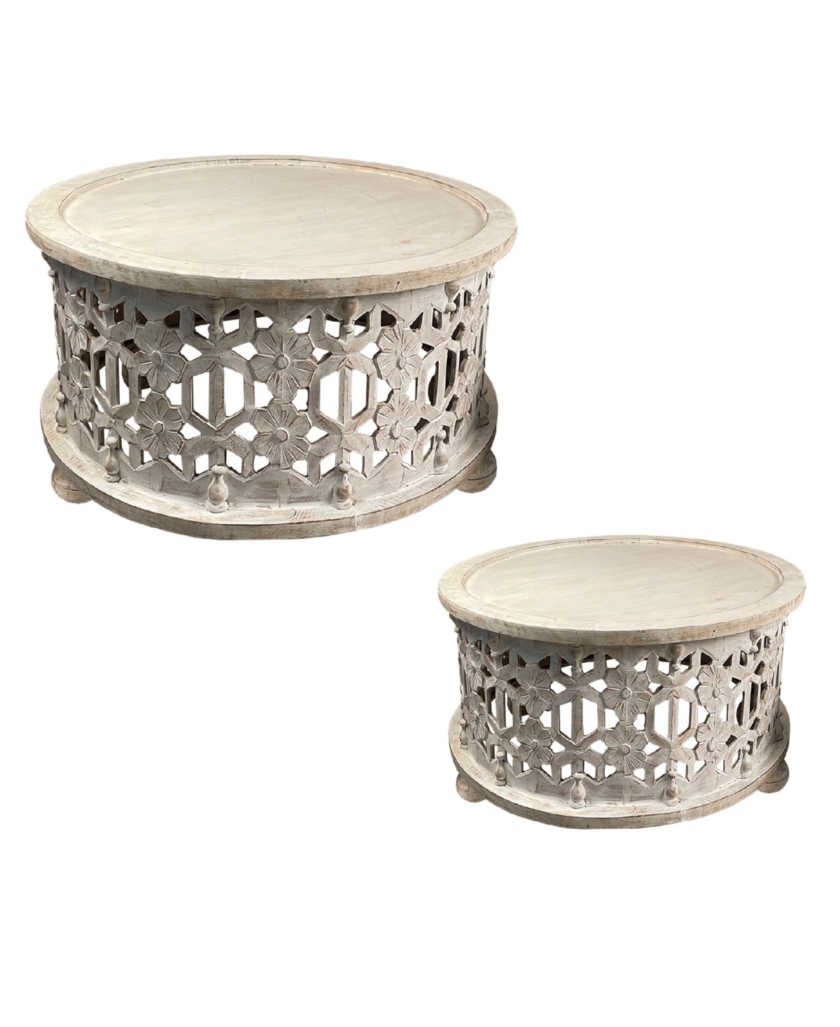 Click here for Benzara 2-Pc. Wood Round Coffee Table Set - White prices