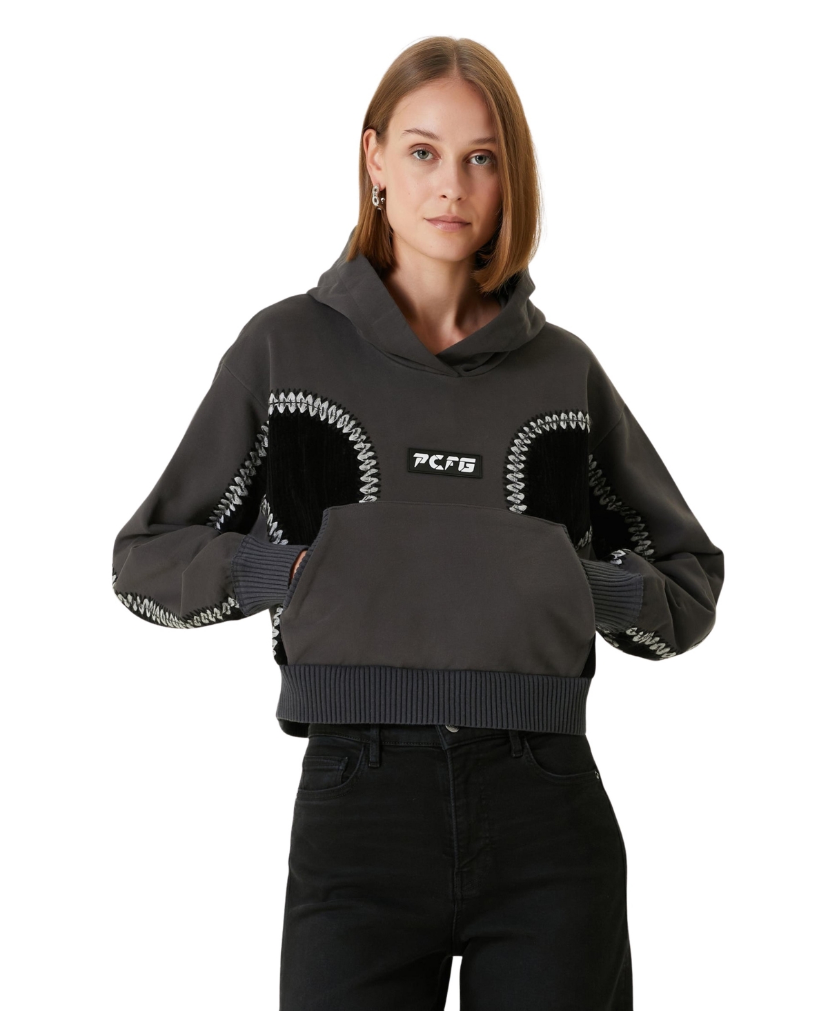 Click here for Pcfg Womens Cotton Panelled Hoodie - Black prices