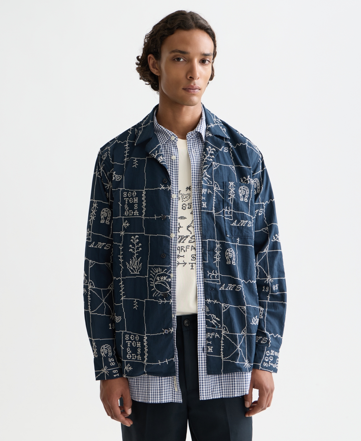 Click here for Scotch & Soda Mens All-Over Embroidered Shirt - Bl... prices