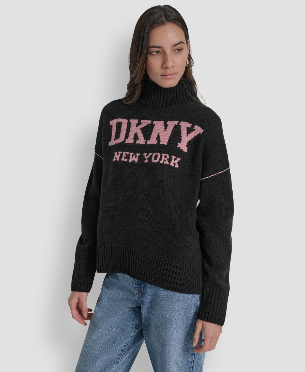 Click here for Dkny Jeans Womens Intarsia Logo Turtleneck Sweater... prices