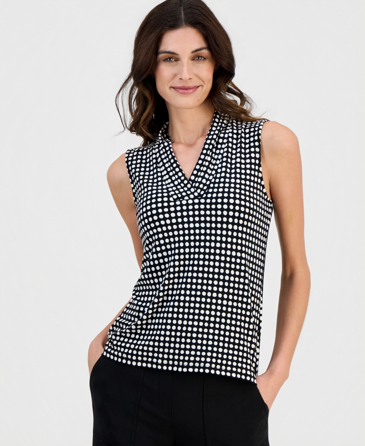 Click here for Anne Klein Womens Sleeveless Pleated V-Neck Shell... prices