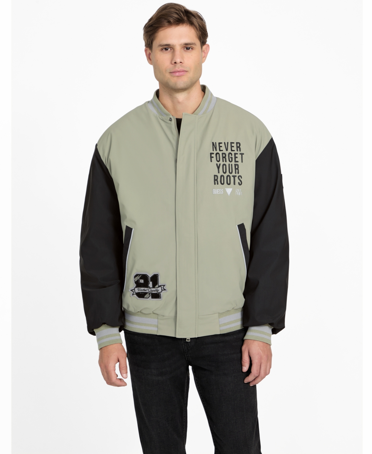 Click here for Guess Mens Varsity Bomber Regular-Fit Jacket - Mos... prices