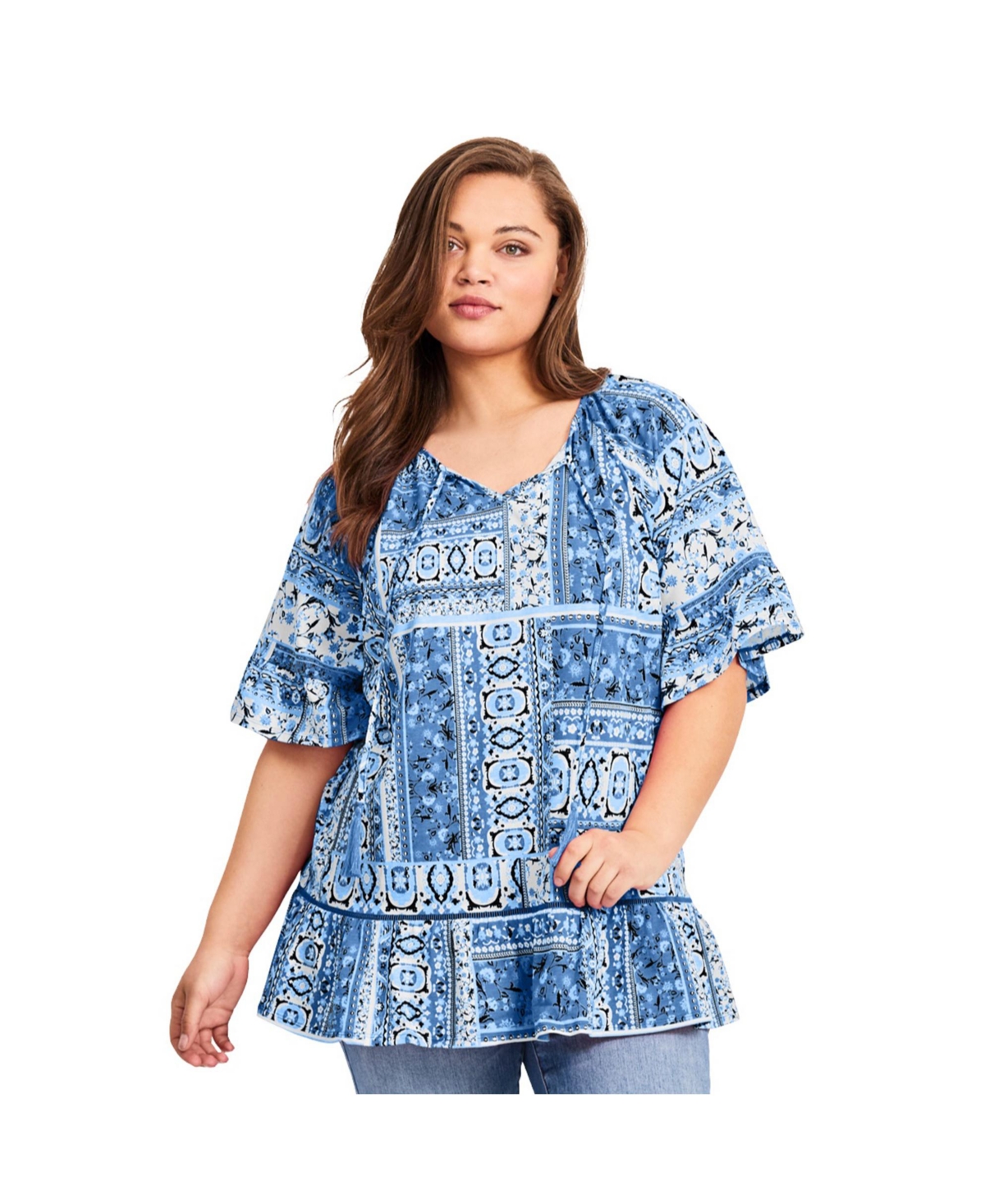 Click here for Avenue Womens Plus Size Flutter Sleeve Top - Blue... prices