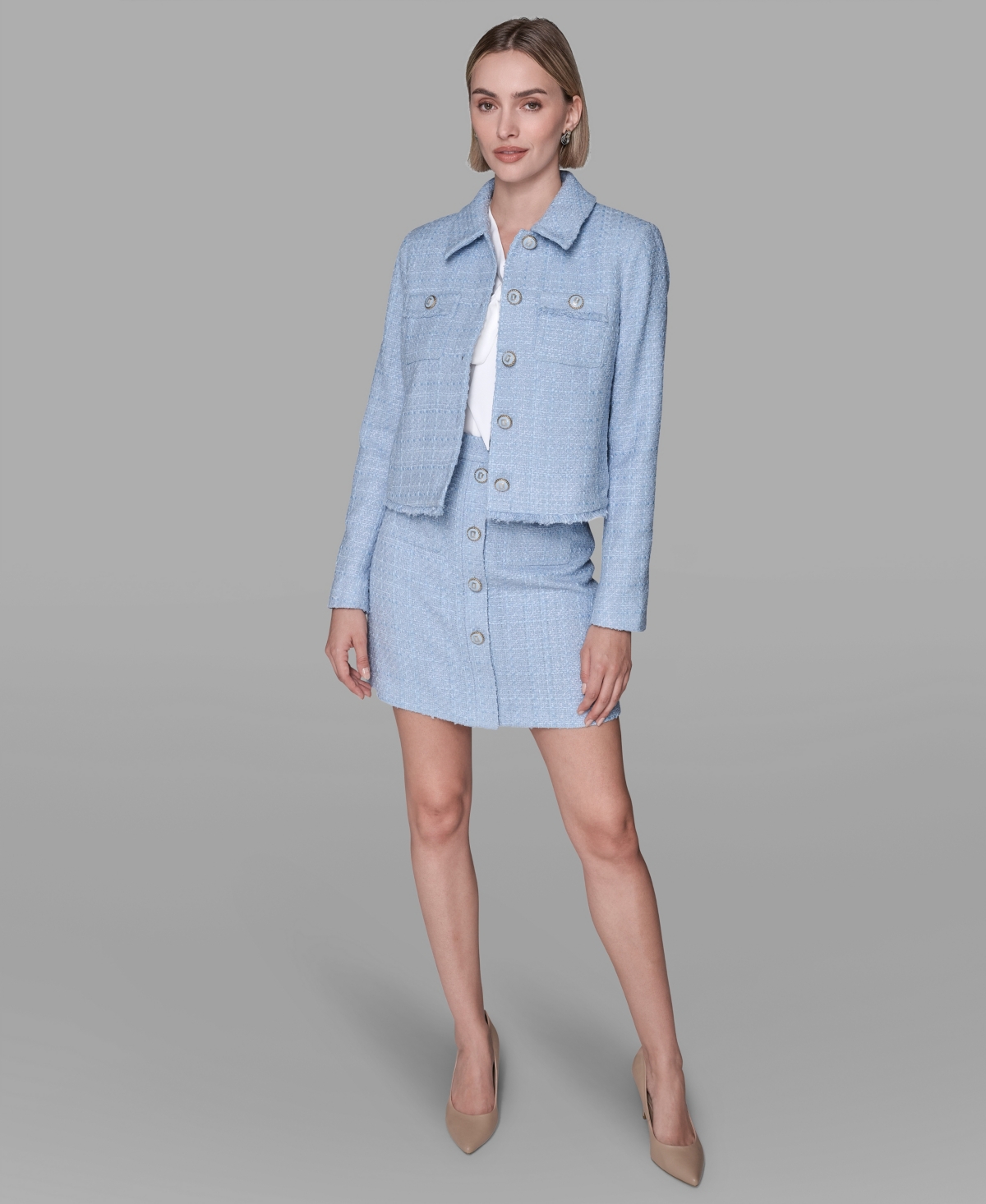 Click here for Karl Lagerfeld Paris Womens Cropped Long-Sleeve Tw... prices