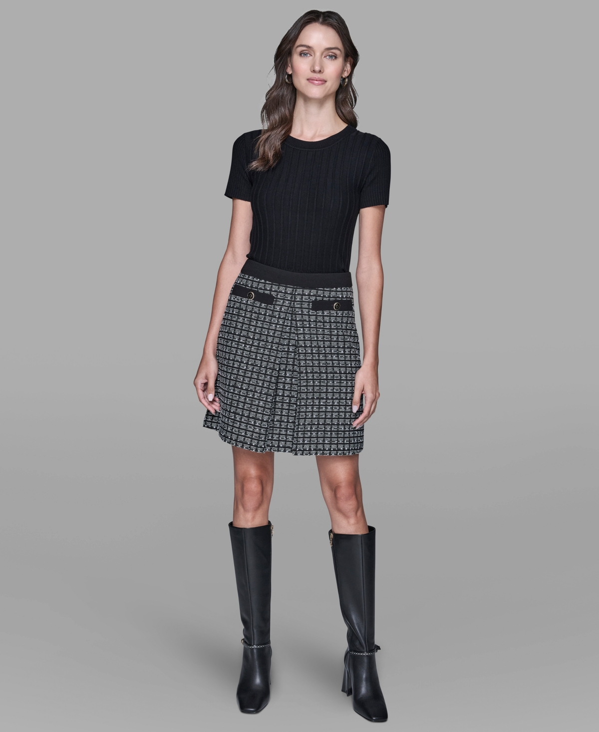 Click here for Karl Lagerfeld Paris Womens Tweed Mini Skirt - Bla... prices