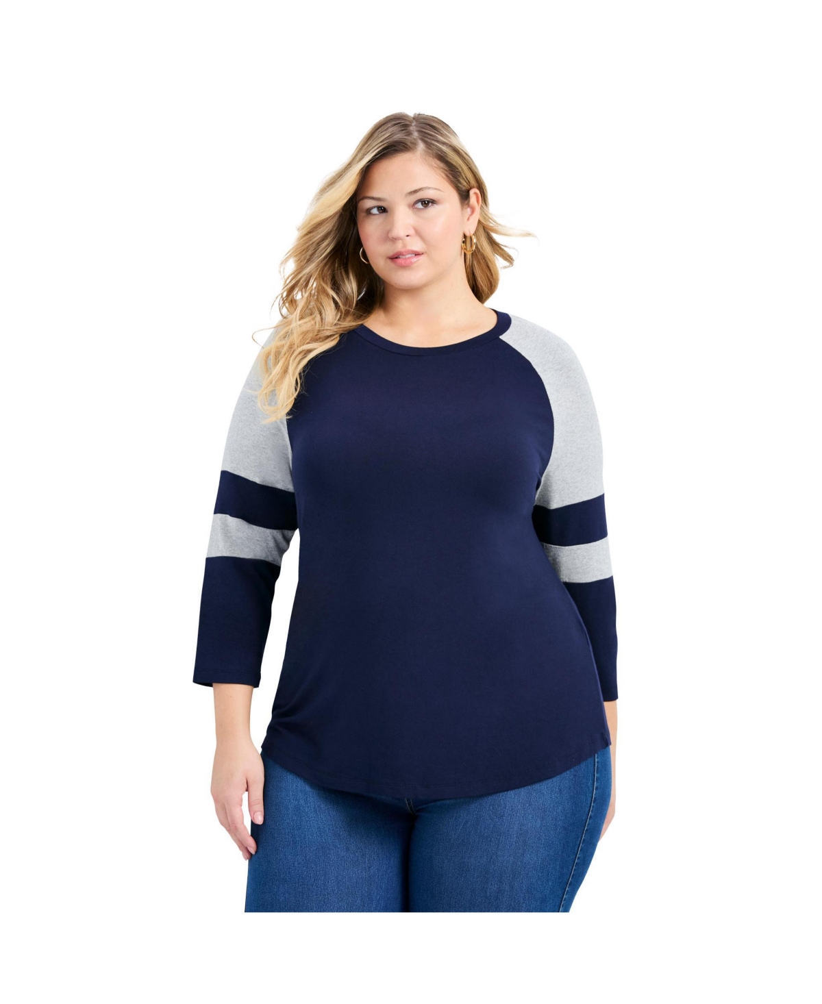 Click here for Avenue Womens Splice Sleeve Color Top - Navy gray prices