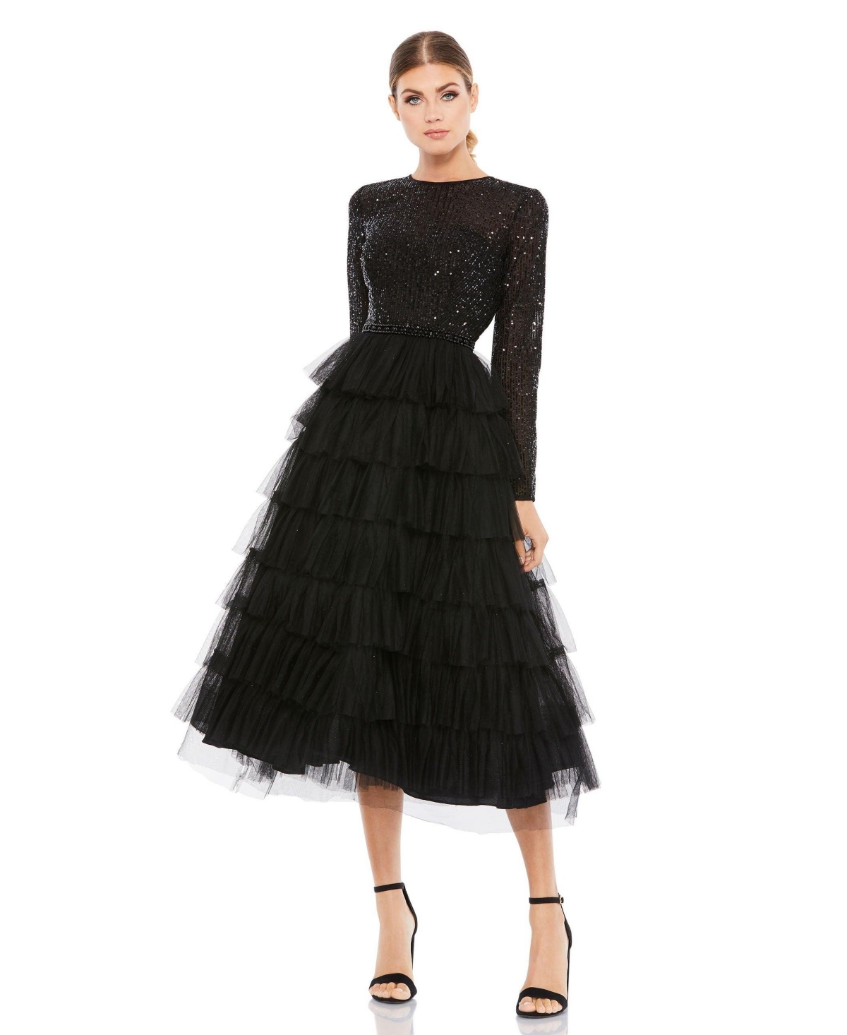 Click here for Mac Duggal Womens Sequined Layered Tulle A-Line Co... prices