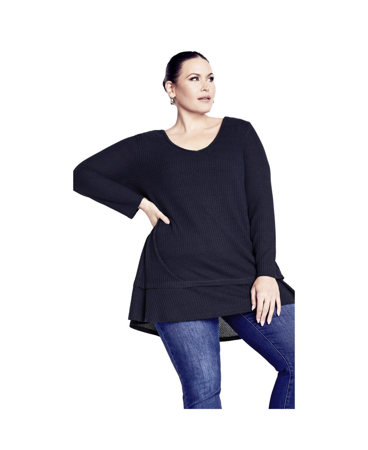 Click here for Avenue Womens Waffle Ruffle Tunic - Navy prices