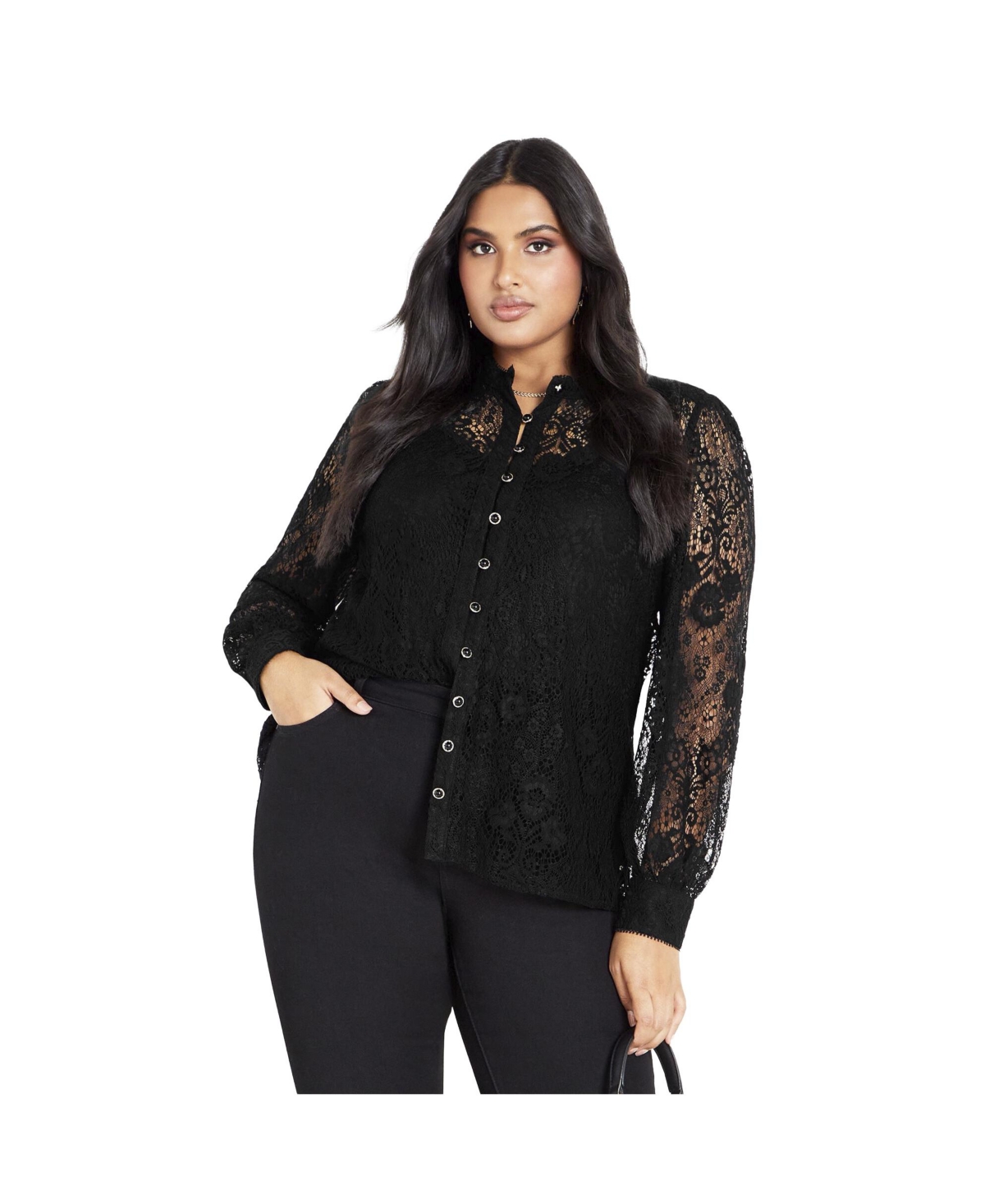 Click here for Avenue Womens Jade Lace Shirt - Black prices