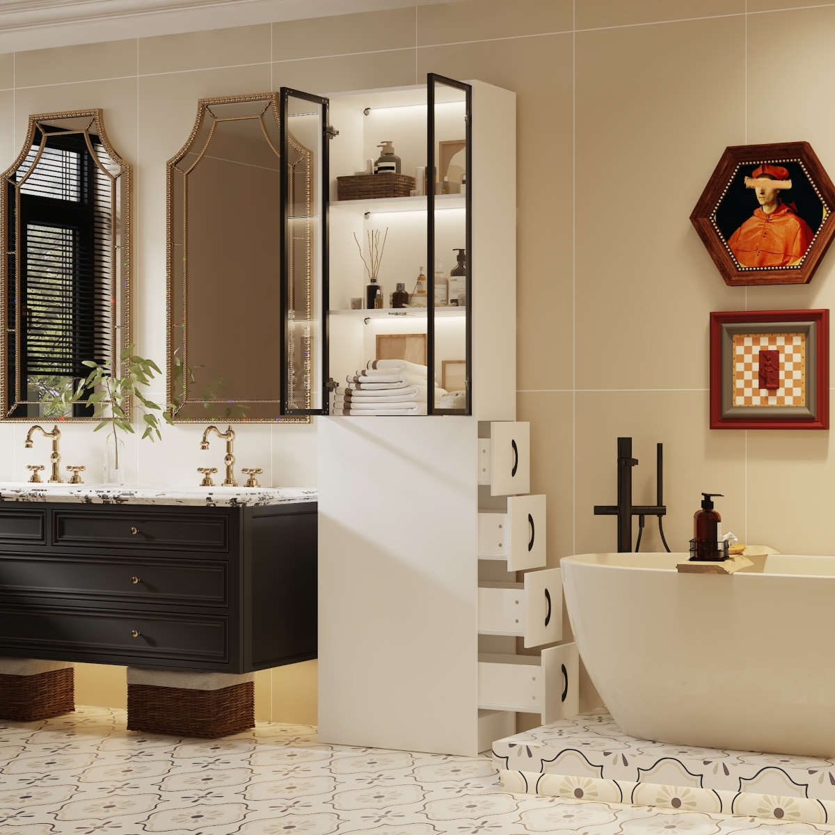 Click here for Bathroom Led Cabinet with 2 Glass Doors and 4 Draw... prices