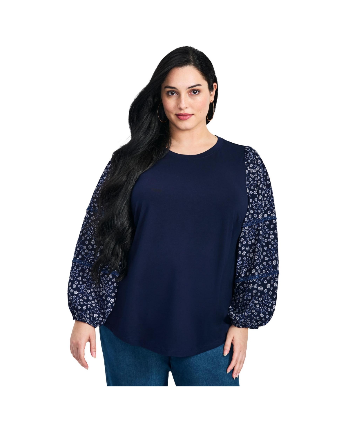 Click here for Avenue Womens Melody Blouson Sleeve Top - Navy fal... prices