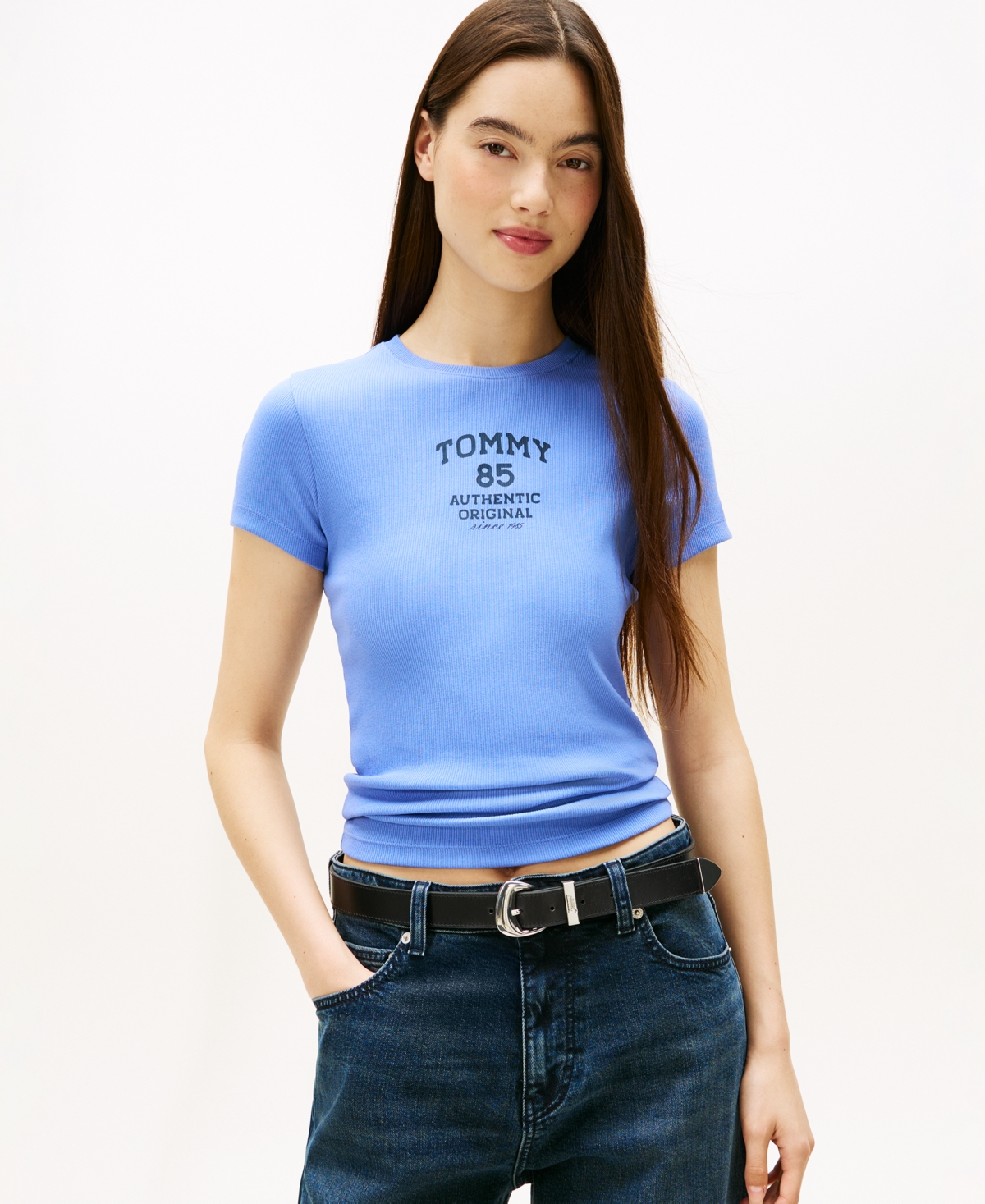 Click here for Tommy Jeans Womens Tommy 85 Ribbed Logo T-Shirt -... prices