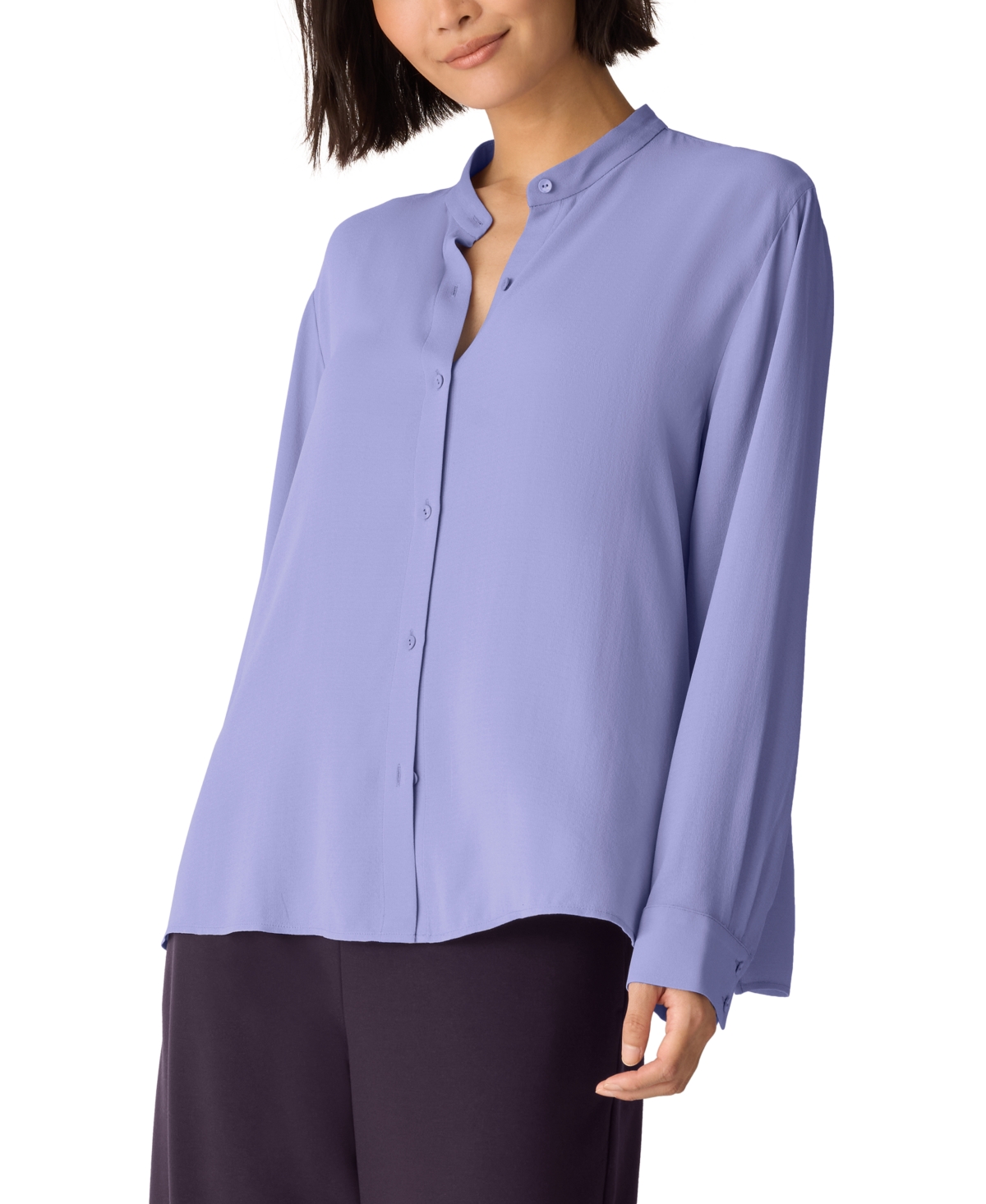 Click here for Eileen Fisher Womens Mandarin Collar Top - Plume prices