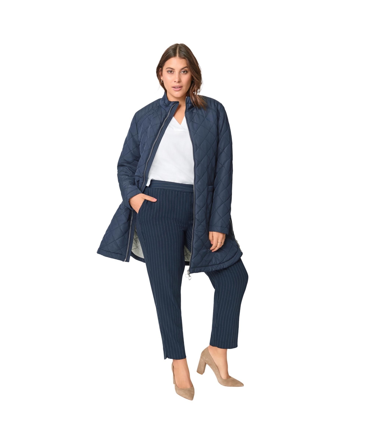 Click here for ellos Womens Plus Size Quilted Zip Jacket - Navy prices