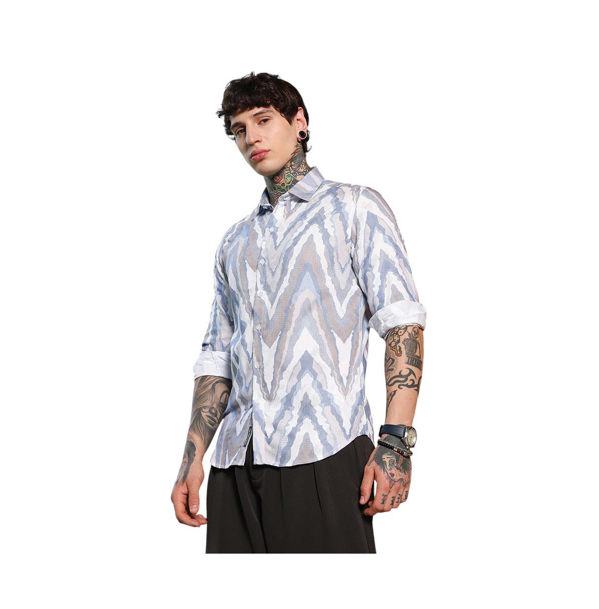 Click here for Campus Sutra Mens Icy Blue:Cream White Pastel-Geom... prices