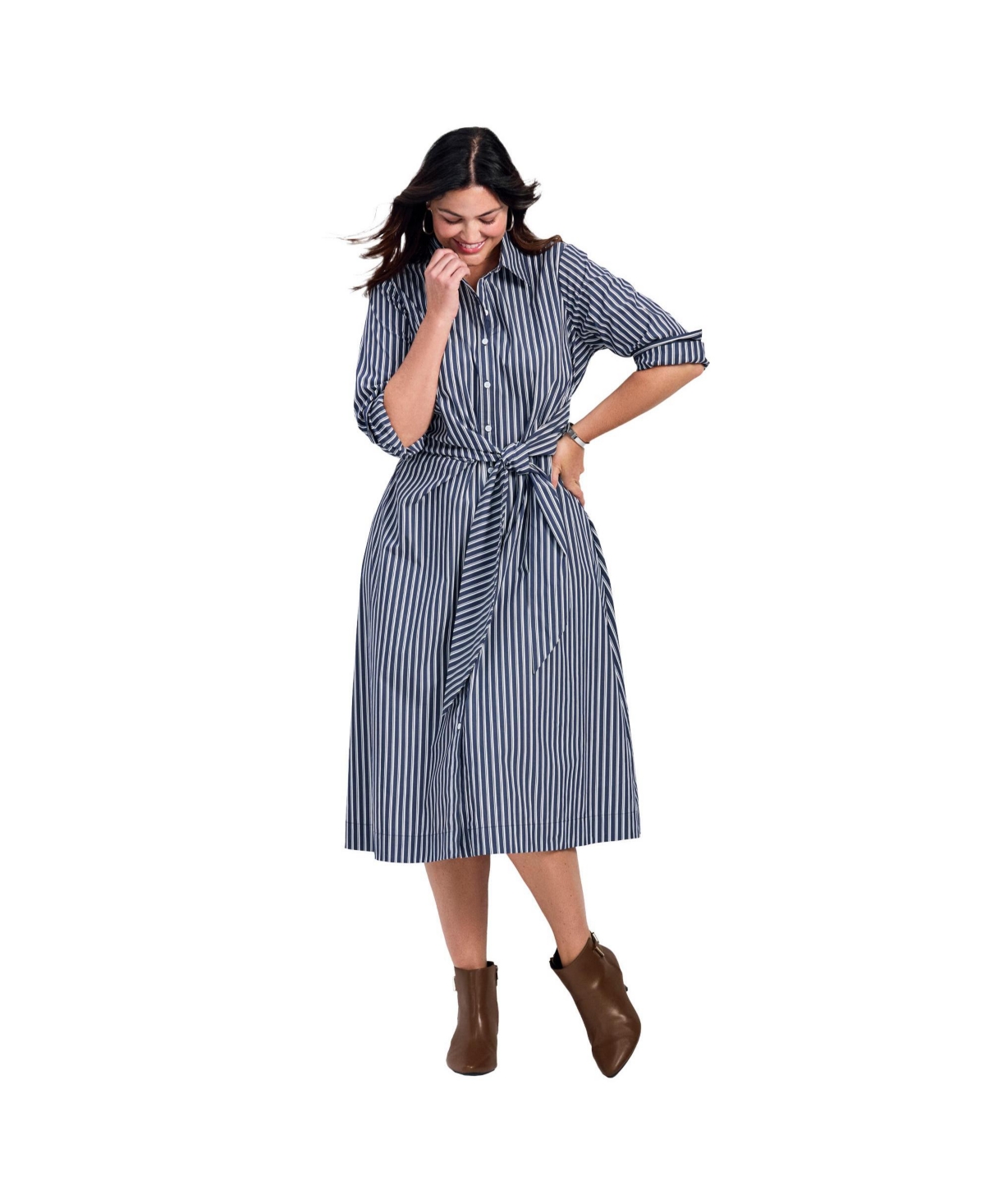 Click here for Avenue Womens Bethany Poplin Tie Front Shirtdress... prices