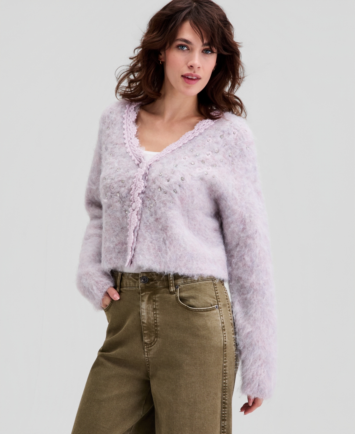 Click here for And Now This Womens Fuzzy Rhinestone-Embellished C... prices