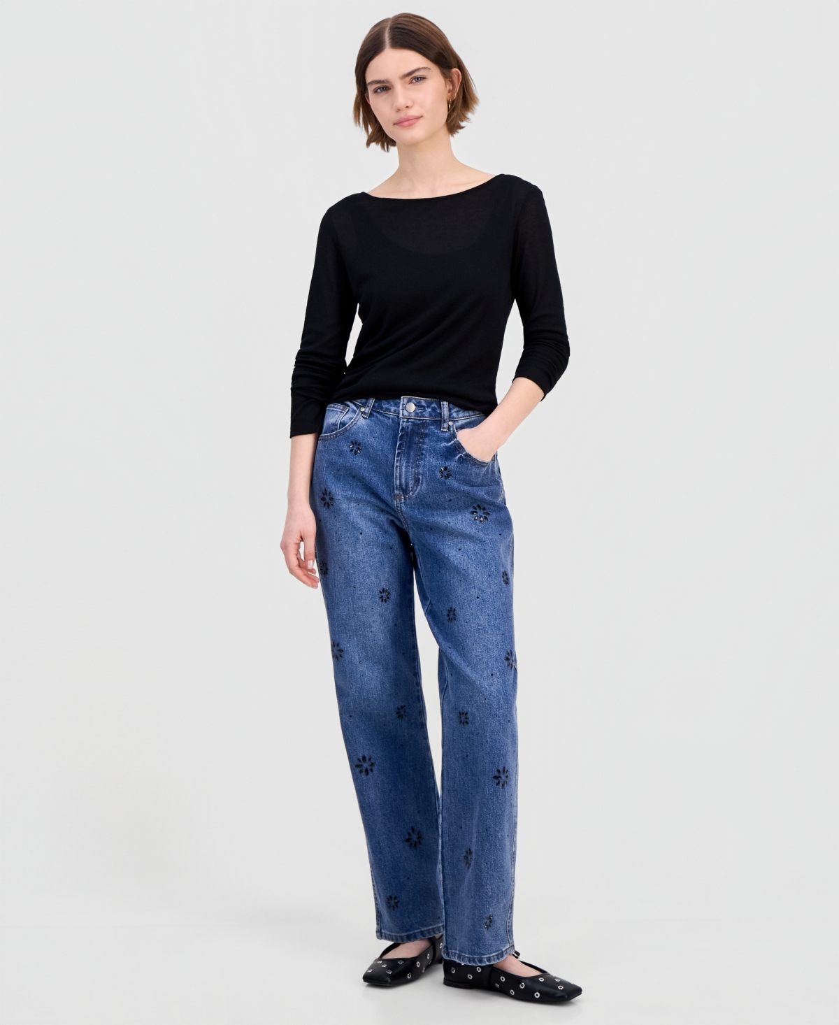 Click here for And Now This Womens Embellished Straight-Leg Jeans... prices