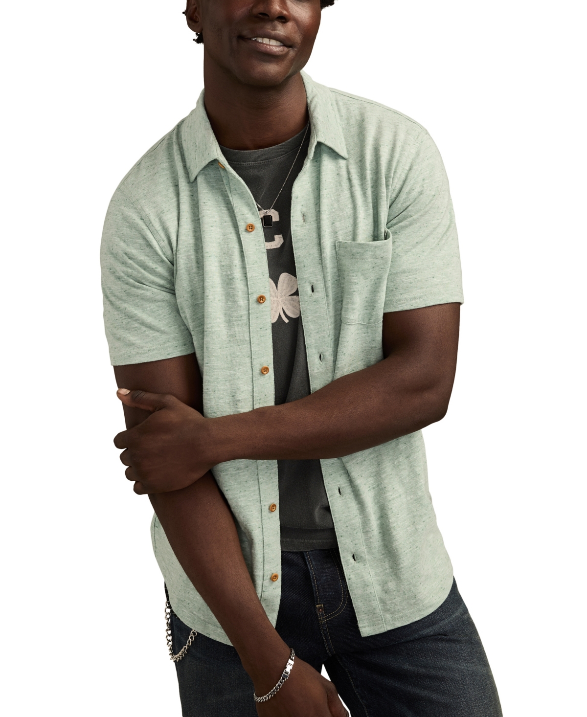 Click here for Lucky Brand Mens Linen Short Sleeve Button Down Sh... prices