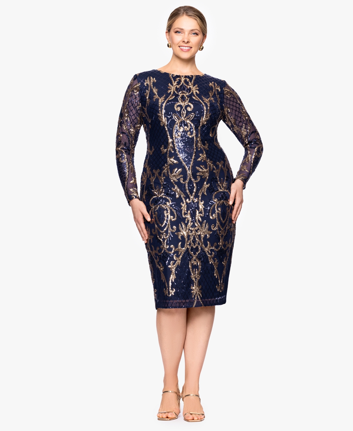 Click here for B&A By Betsy and Adam Plus Size Sequin Long-Sleeve... prices