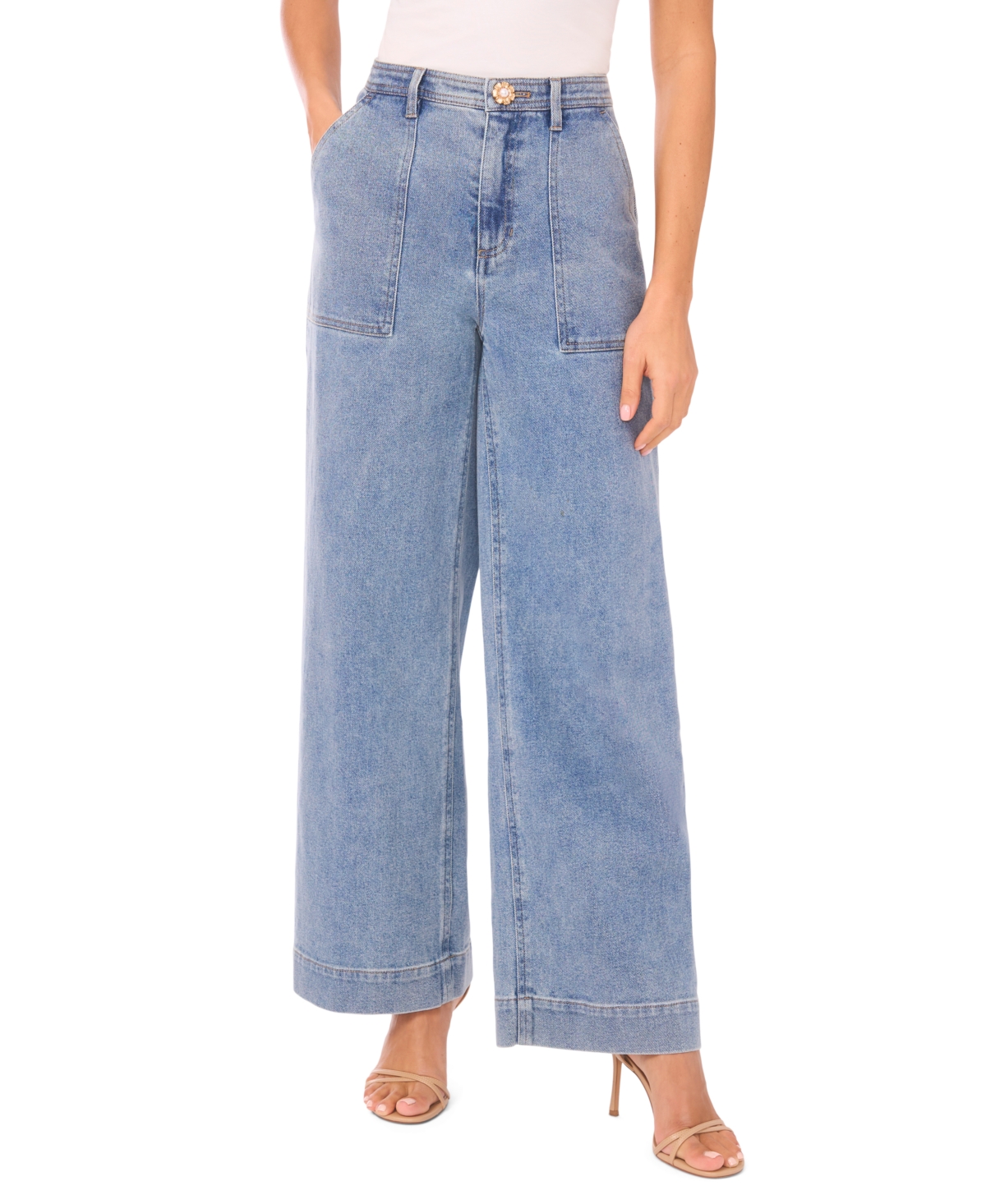 Click here for CeCe Womens Wide Leg Patch Pocket Jeans - Indigo W... prices
