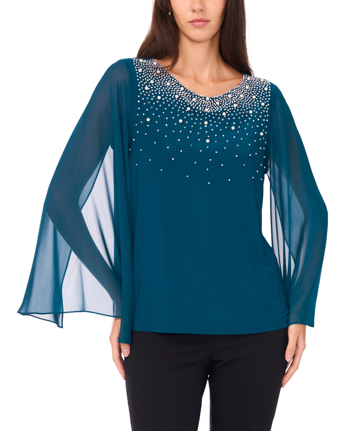 Click here for Msk Womens Crystal-Embellished Flutter-Sleeve Top... prices