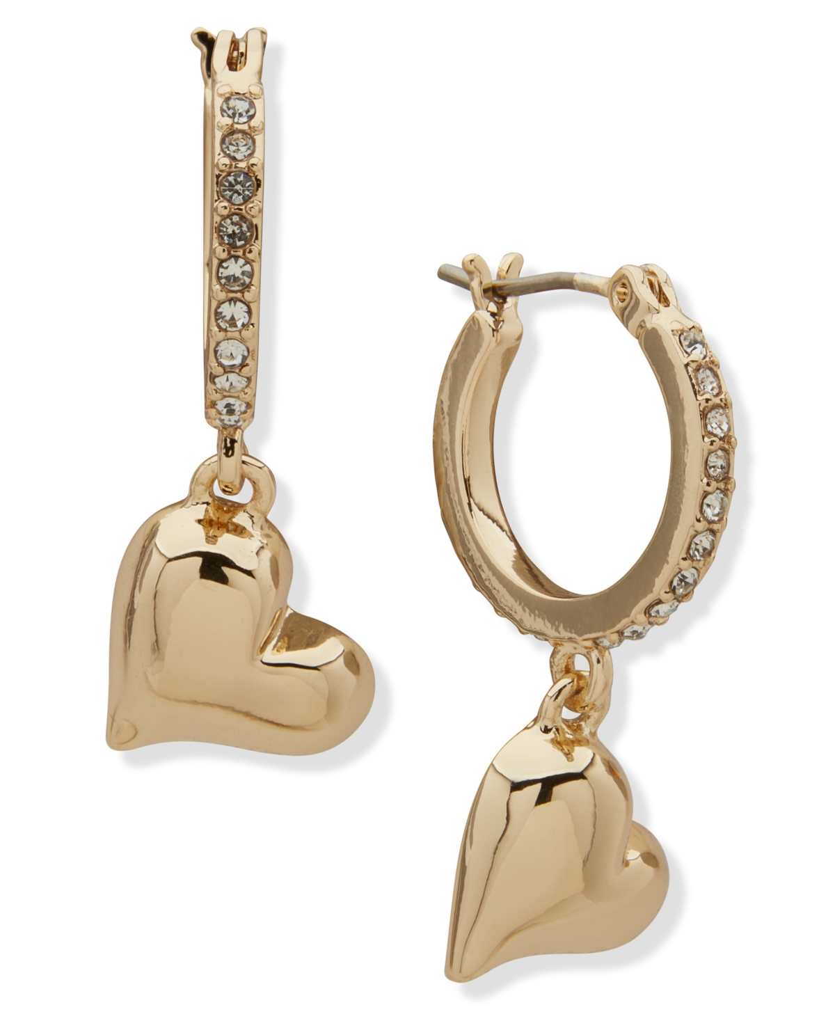 Click here for Dkny Gold-Tone Crystal Puffy Heart Drop Hoop Earri... prices