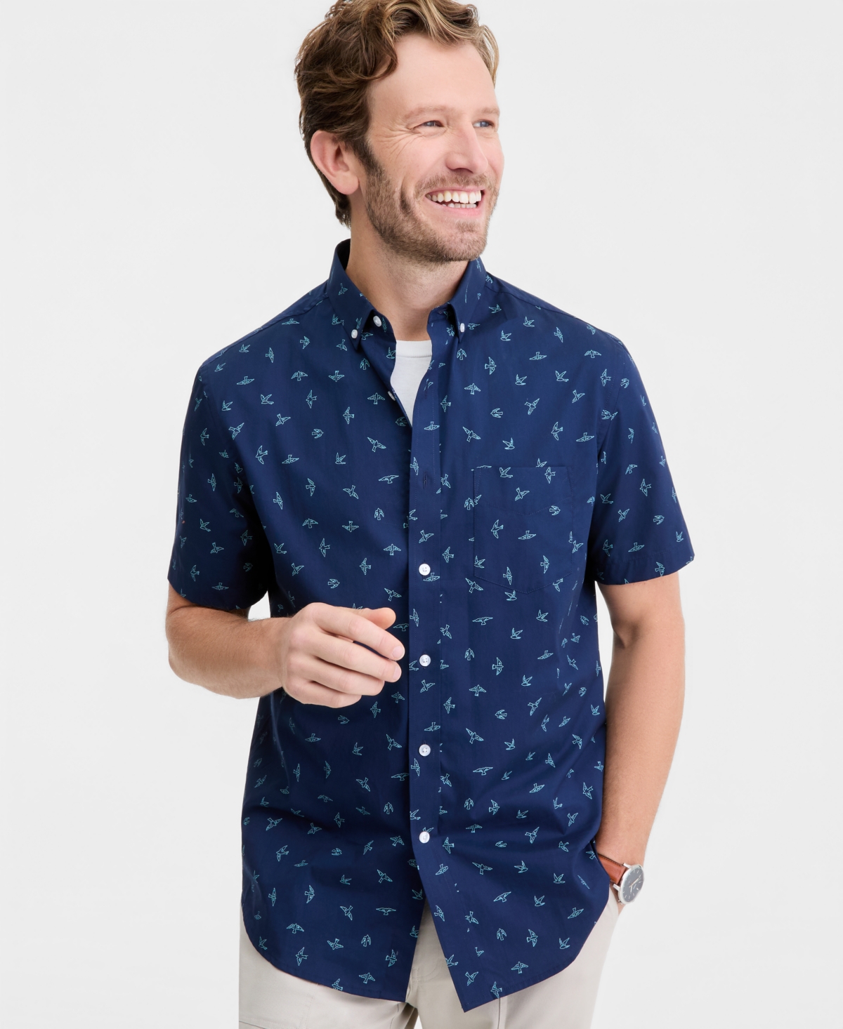 Click here for Club Room Mens Birds in Sky Poplin Short-Sleeve Sh... prices