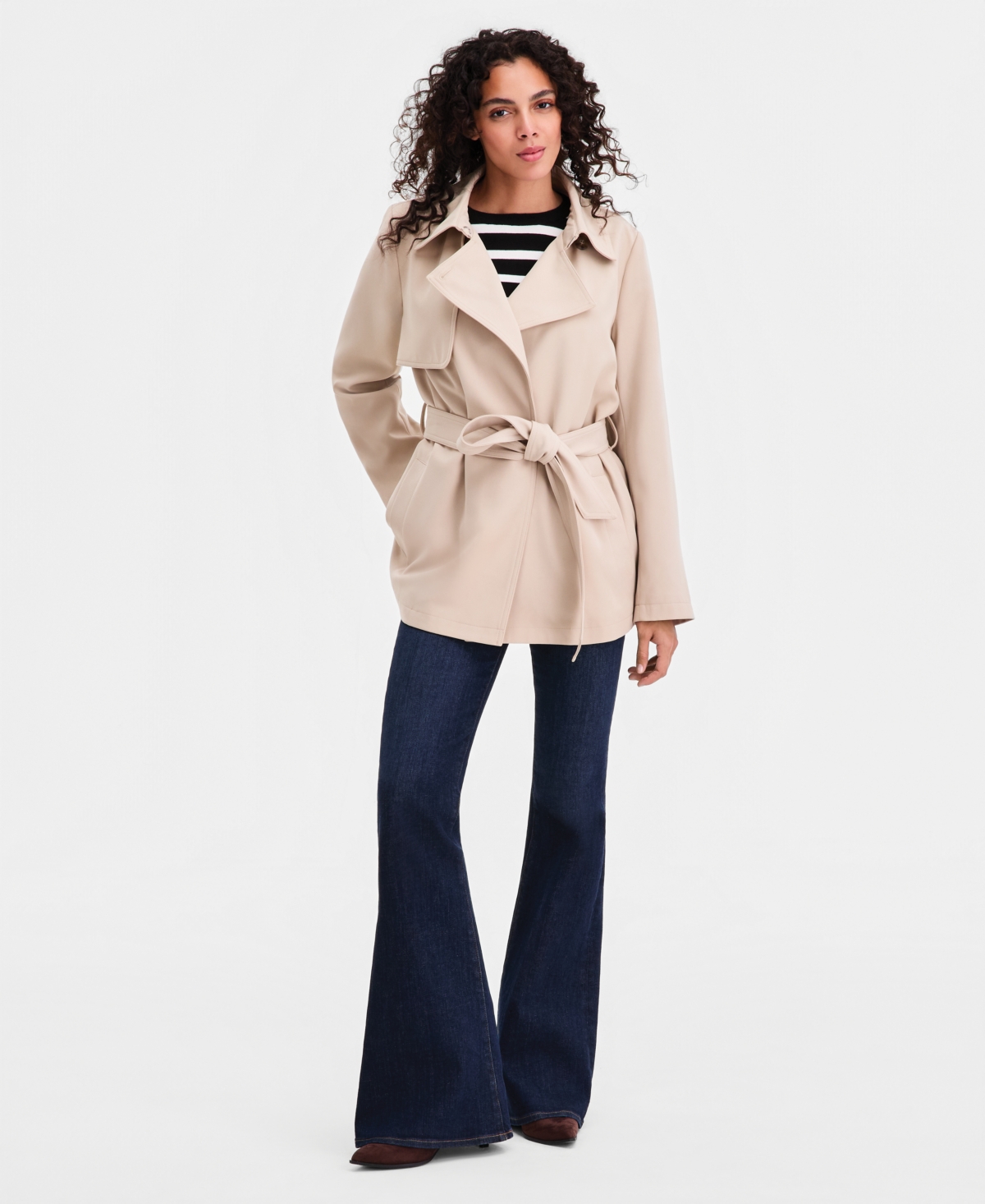 Click here for Calvin Klein Womens Short Belted Crepe Trench Coat... prices