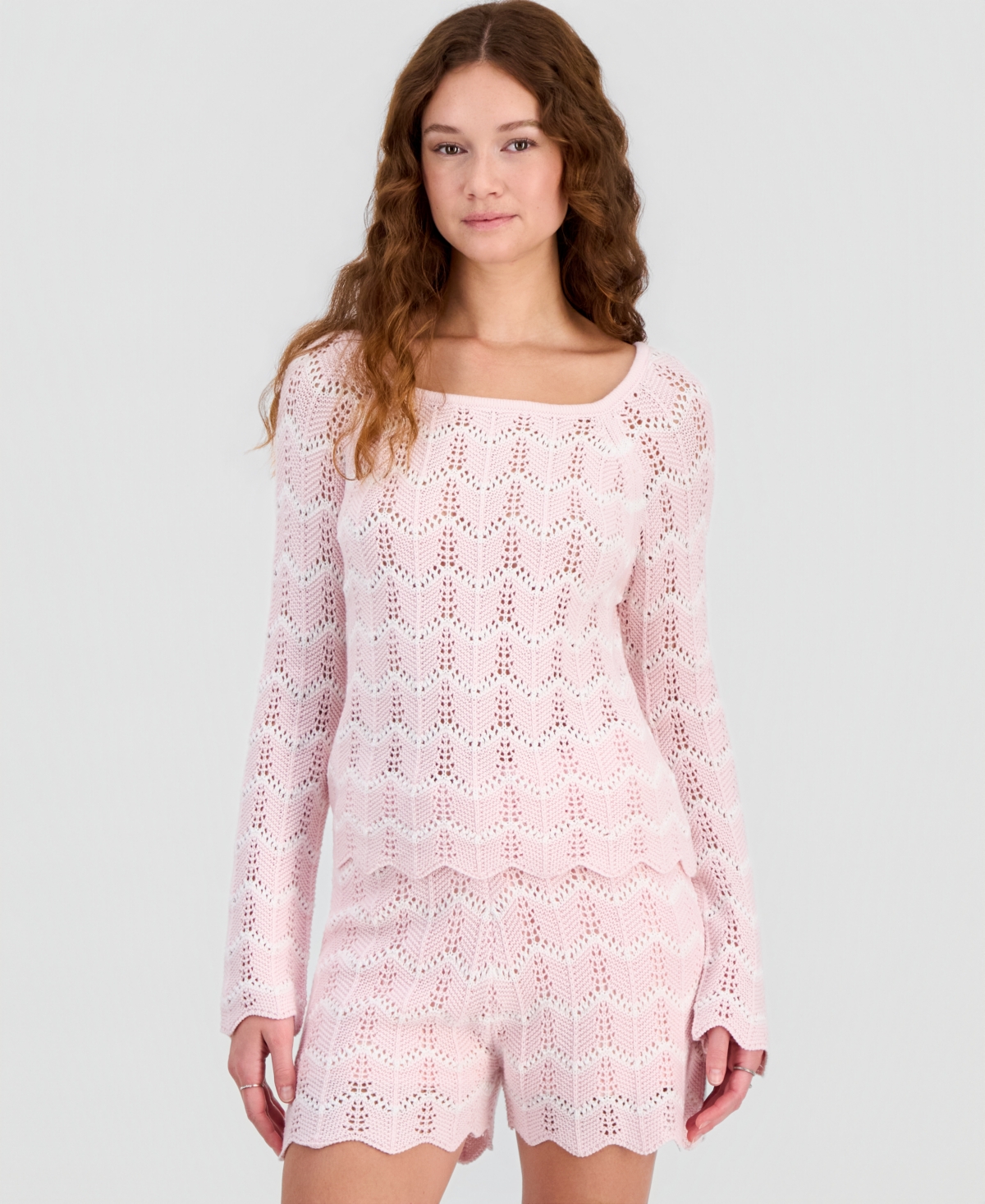 Click here for Hooked Up by Iot Juniors Chevron Pointelle Sweater... prices