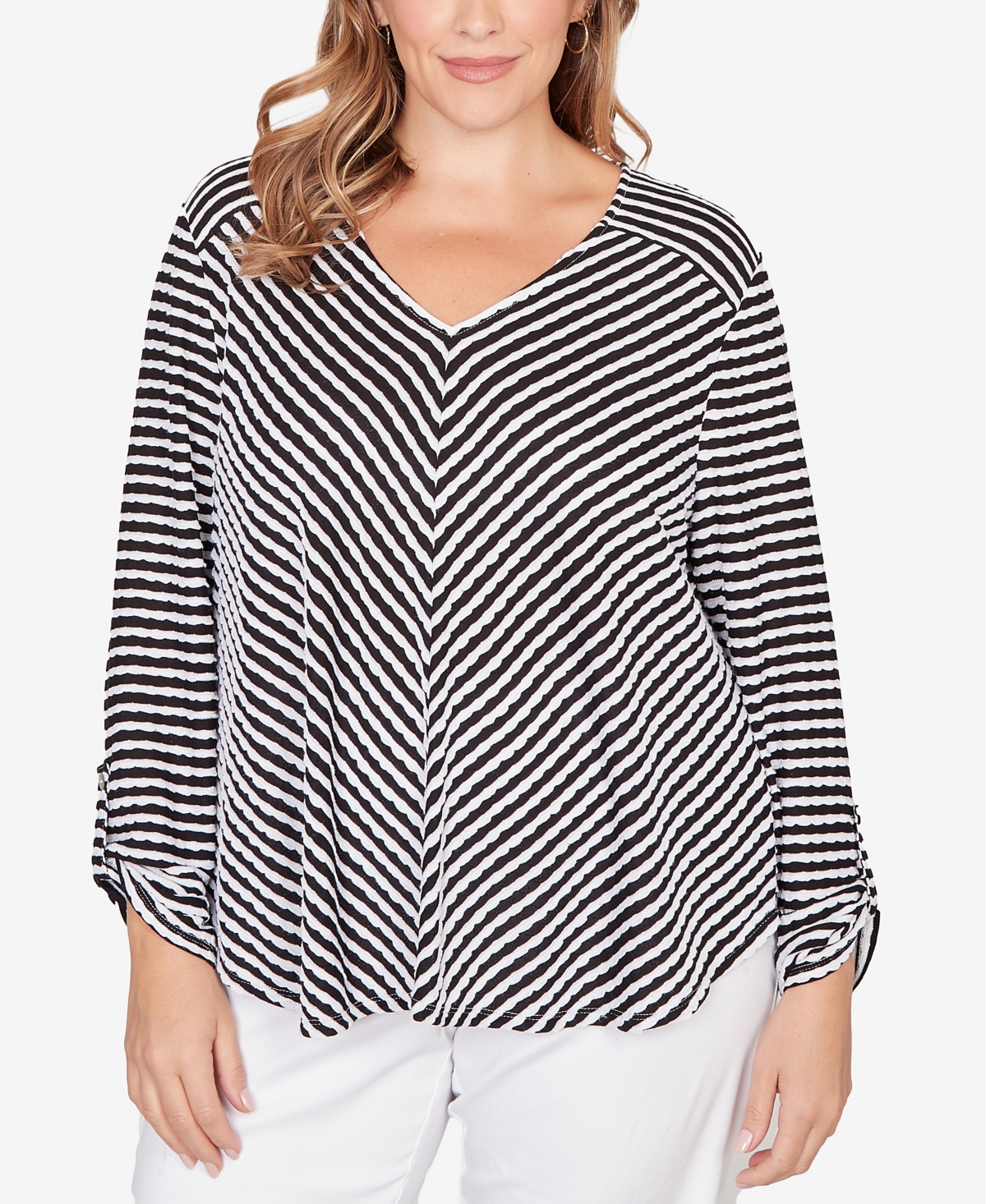 Click here for Ruby Rd. Plus Size Mitered Scallop Stripe Tunic To... prices